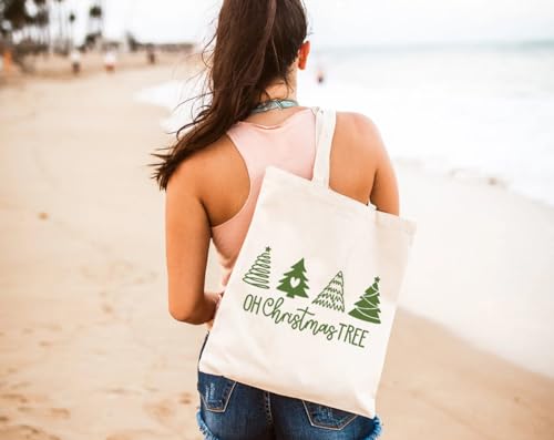 GXVUIS Christmas Tree Canvas Tote Bag for Women Aesthetic Christmas Vacation Reusable Grocery Shoulder Shopping Bag Girl Gift White