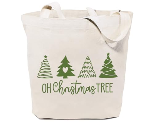 GXVUIS Christmas Tree Canvas Tote Bag for Women Aesthetic Christmas Vacation Reusable Grocery Shoulder Shopping Bag Girl Gift White