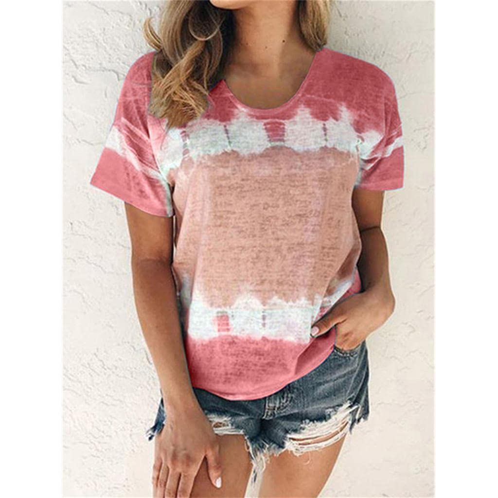 Aniywn Plus Size T-Shirt,Women Summer Casual O-Neck Short Sleeve Printing Patchwork Tunic Tops Basic Shirts Wine