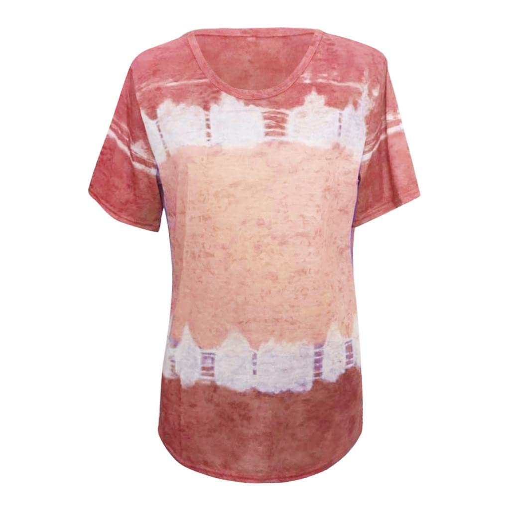 Aniywn Plus Size T-Shirt,Women Summer Casual O-Neck Short Sleeve Printing Patchwork Tunic Tops Basic Shirts Wine