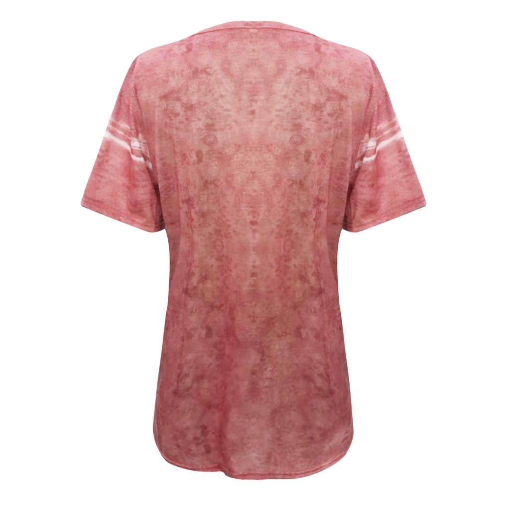 Aniywn Plus Size T-Shirt,Women Summer Casual O-Neck Short Sleeve Printing Patchwork Tunic Tops Basic Shirts Wine