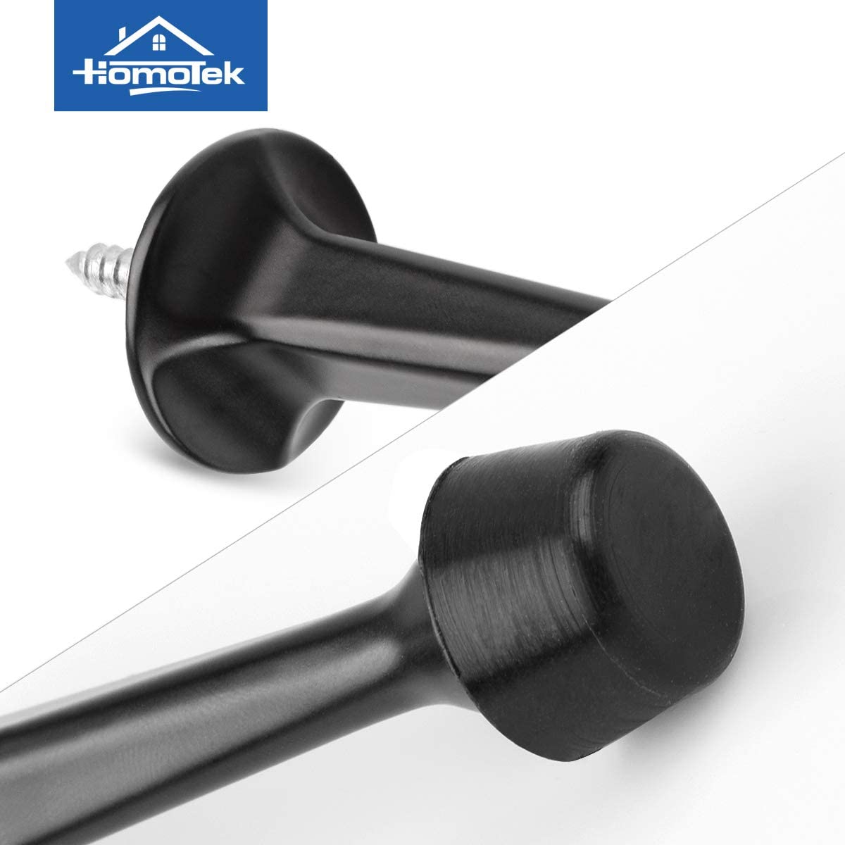HOMOTEK 6 Pack Heavy Duty Solid Rigid Door Stop with Soft Rubber Tip, Zinc Die Cast Door Stopper Protect Wall & Door, Black