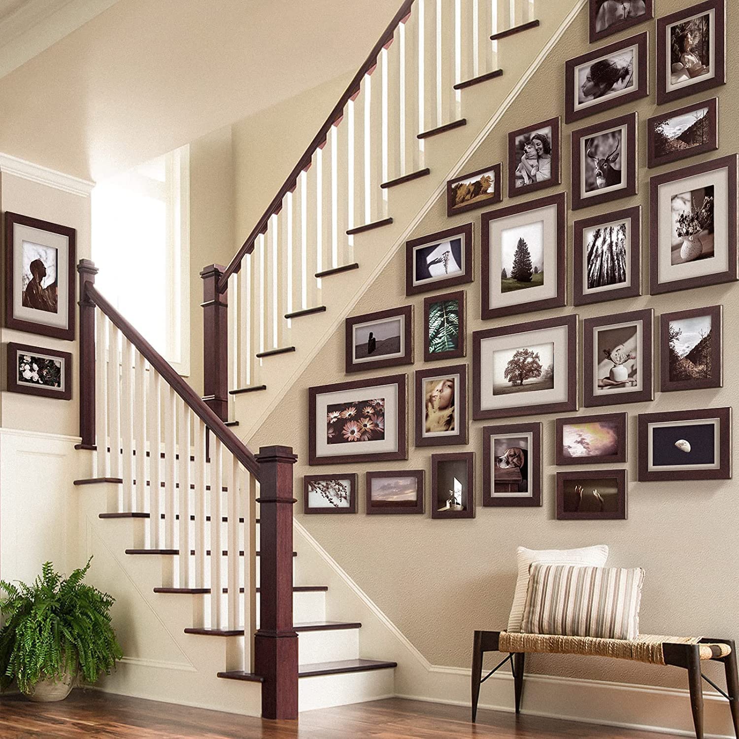 Picture Frame Set Wall Photo: 10 Variety Pack Rustic Wood Photo Frames with Real Glass and Mat Lightweight Matted Gallery Picture Frames Bulk for Wall or Tabletop Including 8x10 5x7 4x6 Walnut Brown