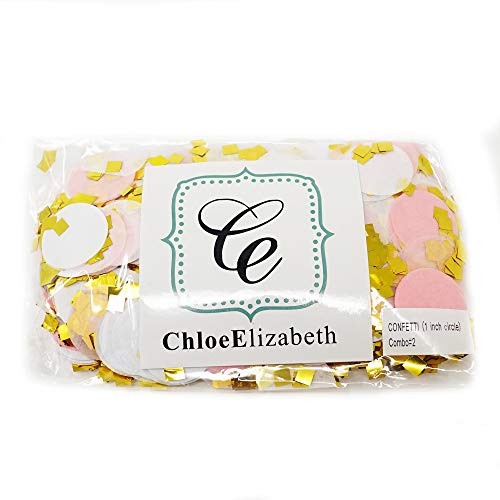 Premium 1-inch Round Tissue Paper Party Table Confetti - 50 Grams (Pink, White, Gold Mylar Flakes)