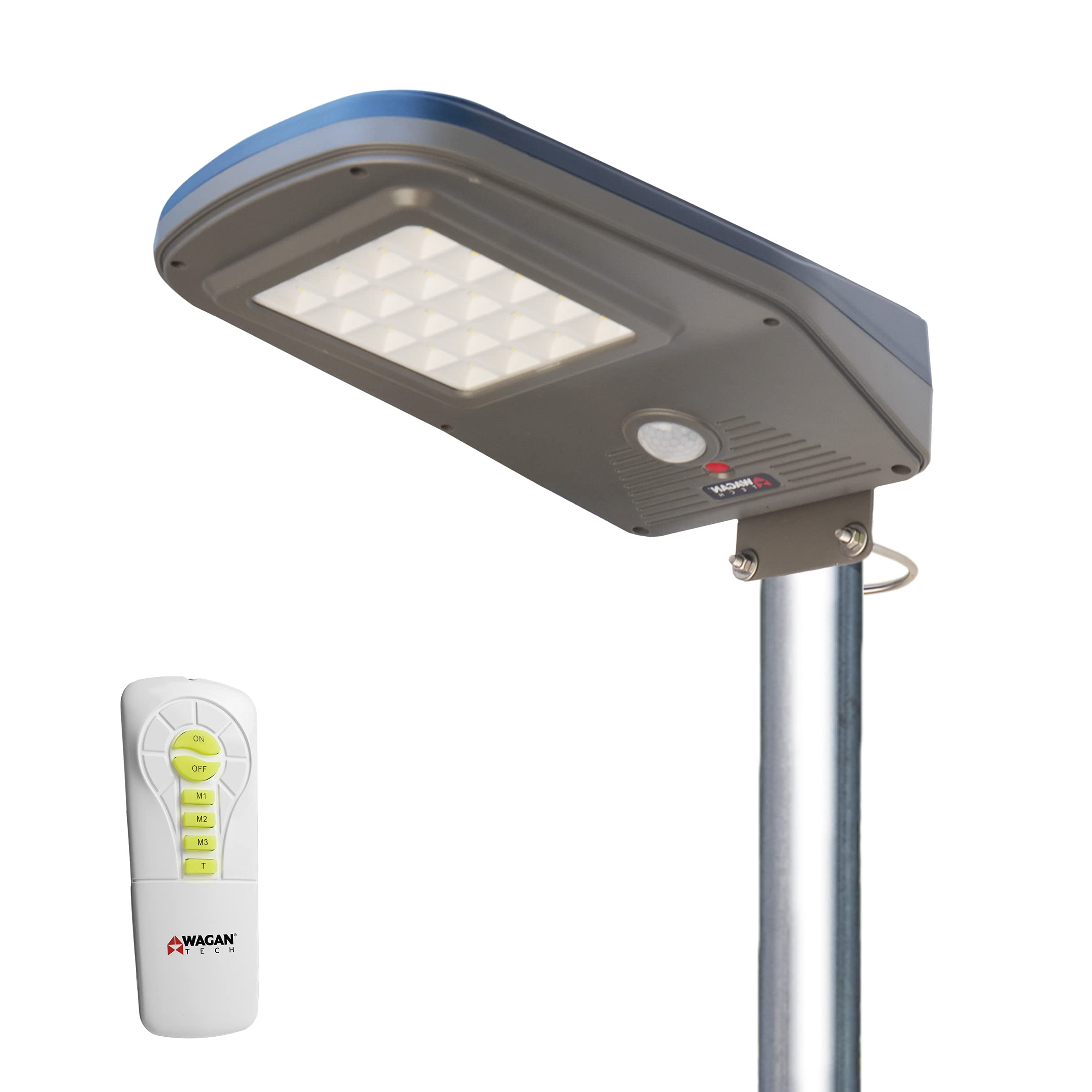 Wagan EL8591 3000 Lumen LED Solar Street Light with Remote Control Outdoor Solar Powered Flood Light Dusk to Dawn Waterproof Weatherproof Motion Sensor for Outdoor Garden Yard Path Parking Lot