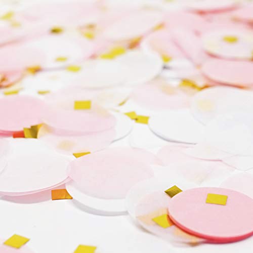 Premium 1-inch Round Tissue Paper Party Table Confetti - 50 Grams (Pink, White, Gold Mylar Flakes)