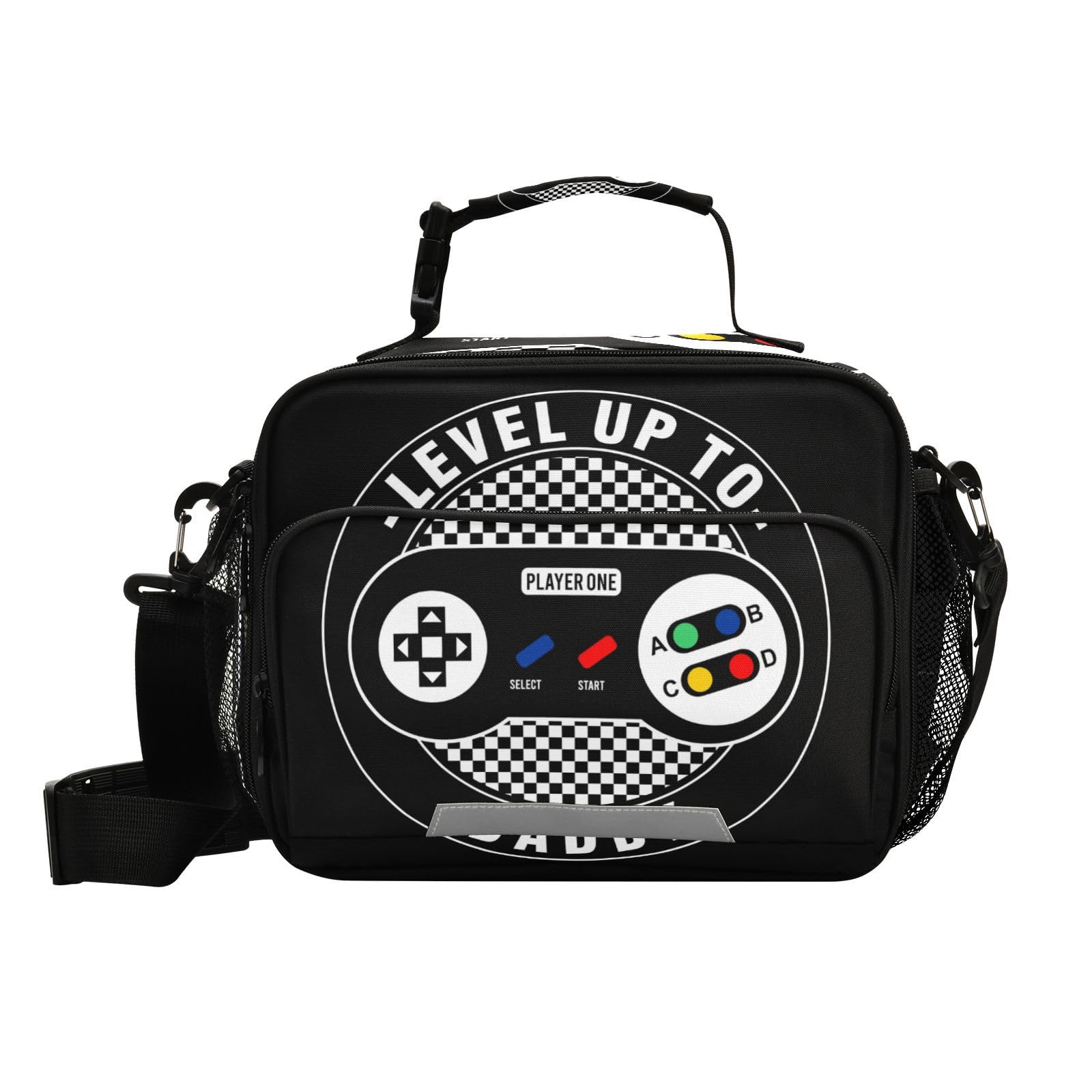 Joystick Gamepad Console Lunch Bag for Women Men Level Up To Daddy Quote Insulated Cooler Tote Bag with Adjustable Shoulder Strap Large Capacity Reusable Leakproof Picnic Lunch Box Outdoor for Adult O