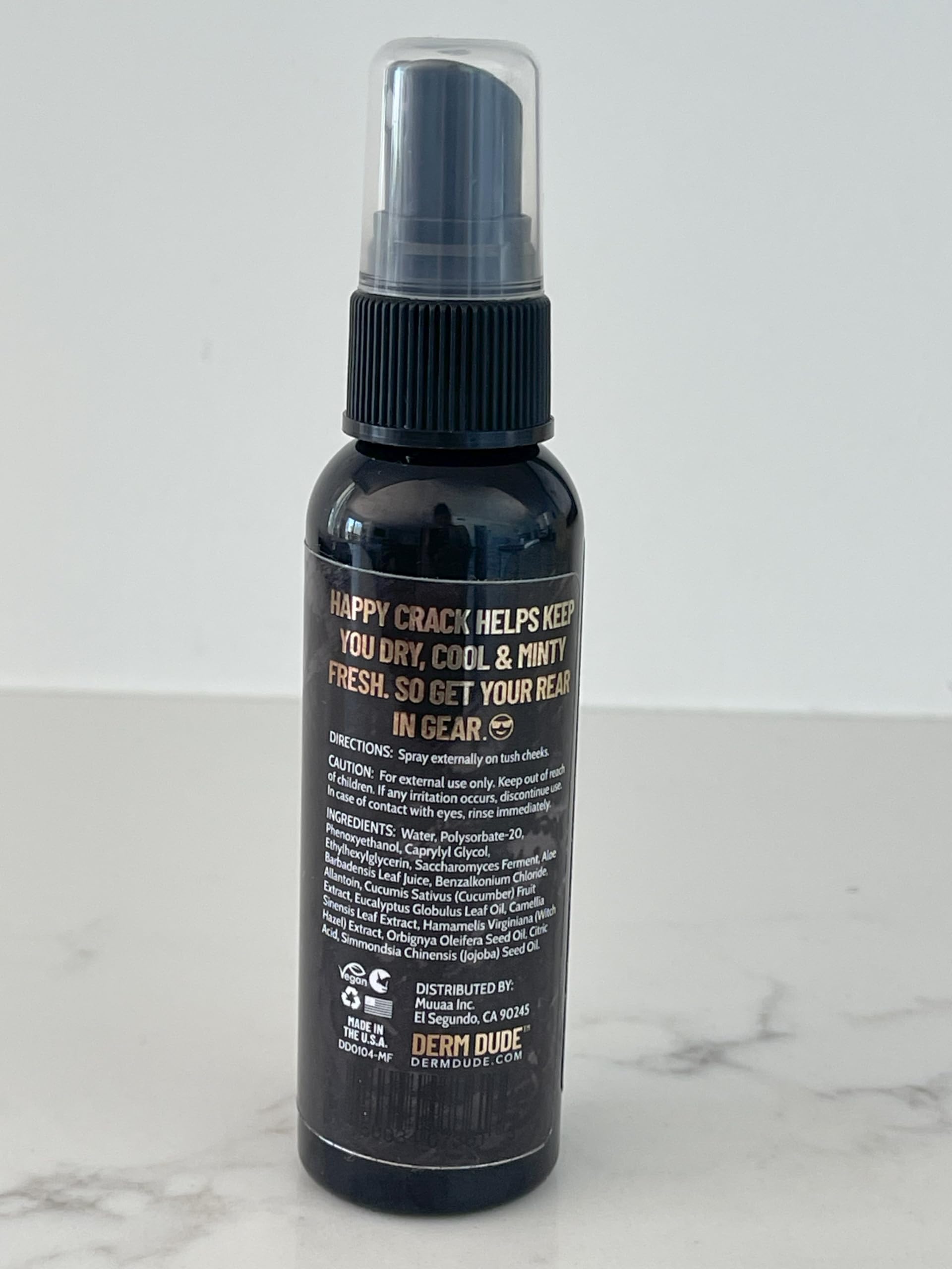 Derm Dude Happy Crack Refresh & Cool Butt Spray | With Soothing Witch Hazel | Formulated With All-Natural DeoPlex for Odor Control | Deodorant & Odor Eliminator Spray - Minty Fresh Scent, 2oz (1 pack)