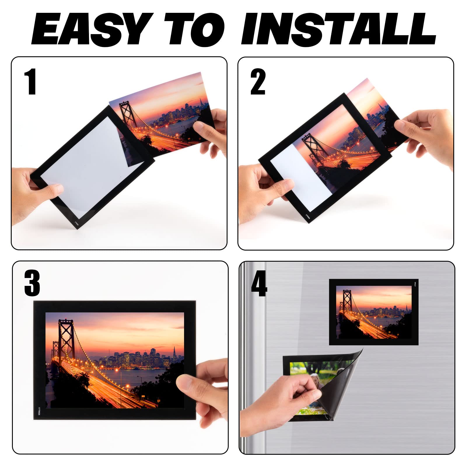 STTMGN Magnetic Picture Frames with Black Border(4"X6",10 Pack),Magnet Photo Frame Pockets/Postcard Holder,Decorations for home/office/school/Classroom/party