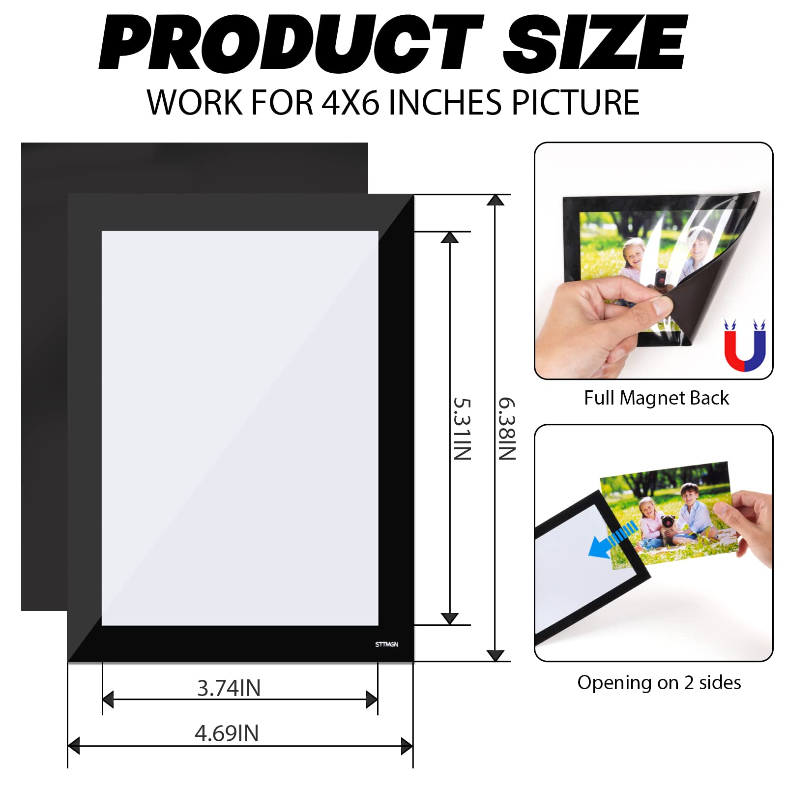 STTMGN Magnetic Picture Frames with Black Border(4"X6",10 Pack),Magnet Photo Frame Pockets/Postcard Holder,Decorations for home/office/school/Classroom/party
