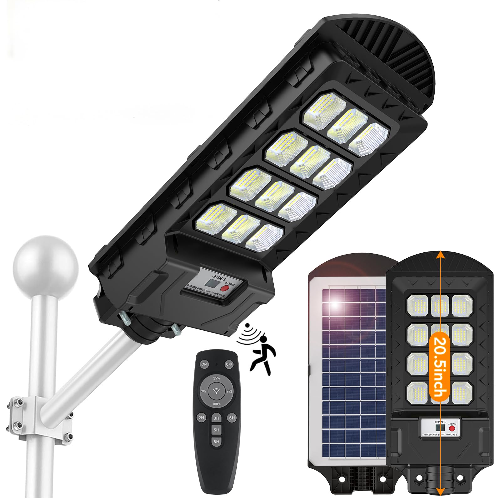 Mokot 300W Solar Street Lights Outdoor, IP66 Waterproof Solar Outdoor Lights Solar Powered Dusk to Dawn, Endurance LED Solar Lights with Motion Sensor Solar Parking Lot Lights for Stadium, Yard