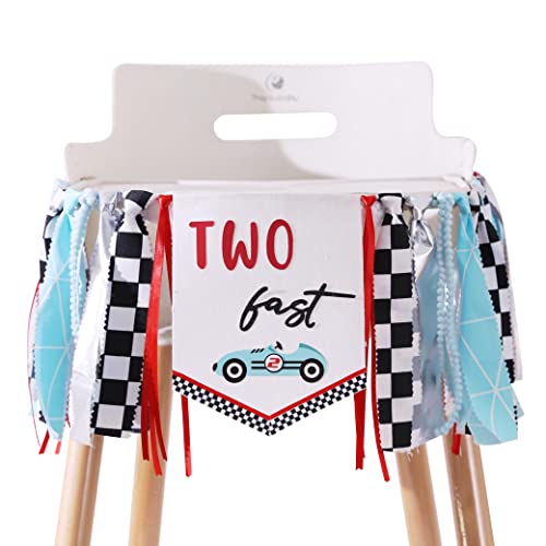 Two Fast Birthday Banner - Race Car 2nd Birthday High Chair Banner, Race Car Theme Birthday Decoration, Vintage Race Car 2nd Birthday Decor, Retro Race Car Two Sign