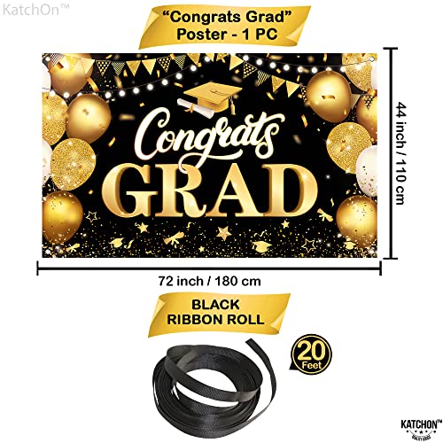 XtraLarge, Congrats Grad Banner - 72x44 Inch | Graduation Banner for Graduation Party Decorations 2023 | Congratulations Banner for Black and Gold Graduation Decorations 2023 | Graduation Backdrop