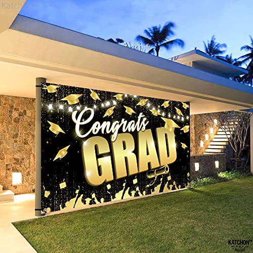 Big, Congrats Grad Backdrop - 72x44 Inch | Graduation Backdrop 2023 Black and Gold Graduation Party Decorations 2023 | Graduation Banner 2023, Graduation Decorations 2023 | Congrats Grad Banner 2023