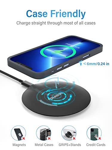 Slim Wireless Charger 2 Pack, 15W Fast Qi Wireless Charging Pad, Compatible with iPhone 14/13/12 Pro Max/XR/XS/8 Plus, Samsung Galaxy S21/S20/S9/Note 20/10, Google Pixel 6/5/4XL (No Adapter)