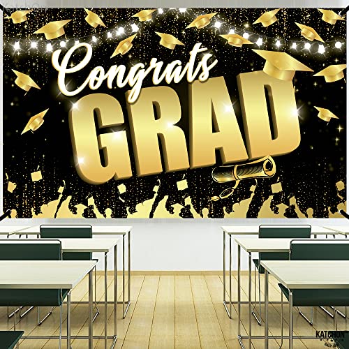 Big, Congrats Grad Backdrop - 72x44 Inch | Graduation Backdrop 2023 Black and Gold Graduation Party Decorations 2023 | Graduation Banner 2023, Graduation Decorations 2023 | Congrats Grad Banner 2023