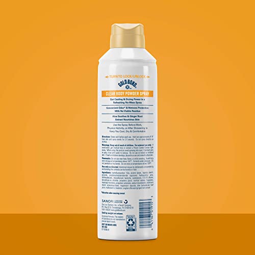 Gold Bond No Mess Clear Invisible Body Powder Spray, 7 oz., Absorbs Odor-Causing Sweat