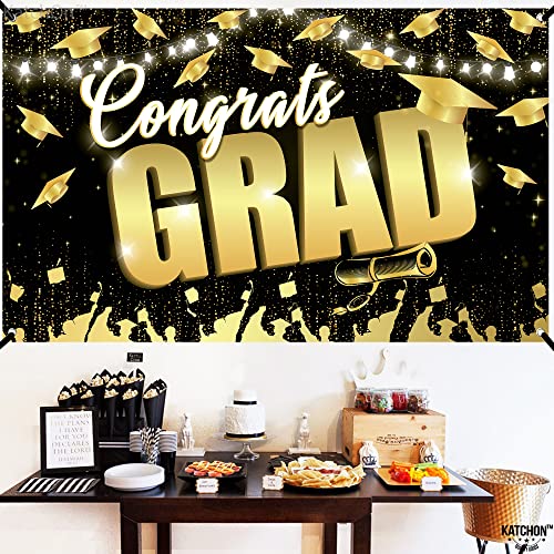 Big, Congrats Grad Backdrop - 72x44 Inch | Graduation Backdrop 2023 Black and Gold Graduation Party Decorations 2023 | Graduation Banner 2023, Graduation Decorations 2023 | Congrats Grad Banner 2023