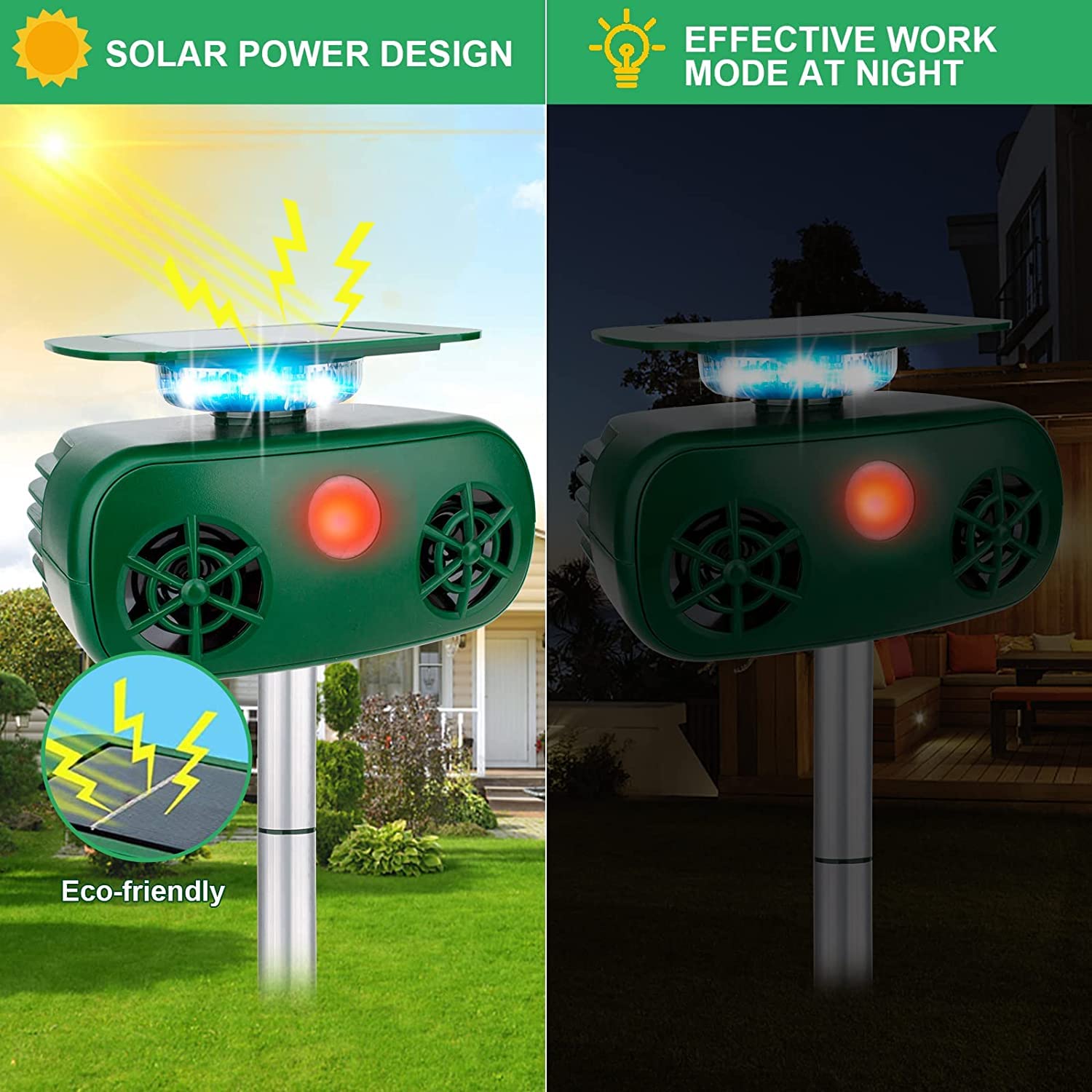 Animal Repellent Ultrasonic Outdoor, New Solar Animal Repeller, Animal Repeller Motion Activated Waterproof, Solar Ultrasonic Animal Repeller with Motion Sensor & Flash Lights for Yard Garden Farm