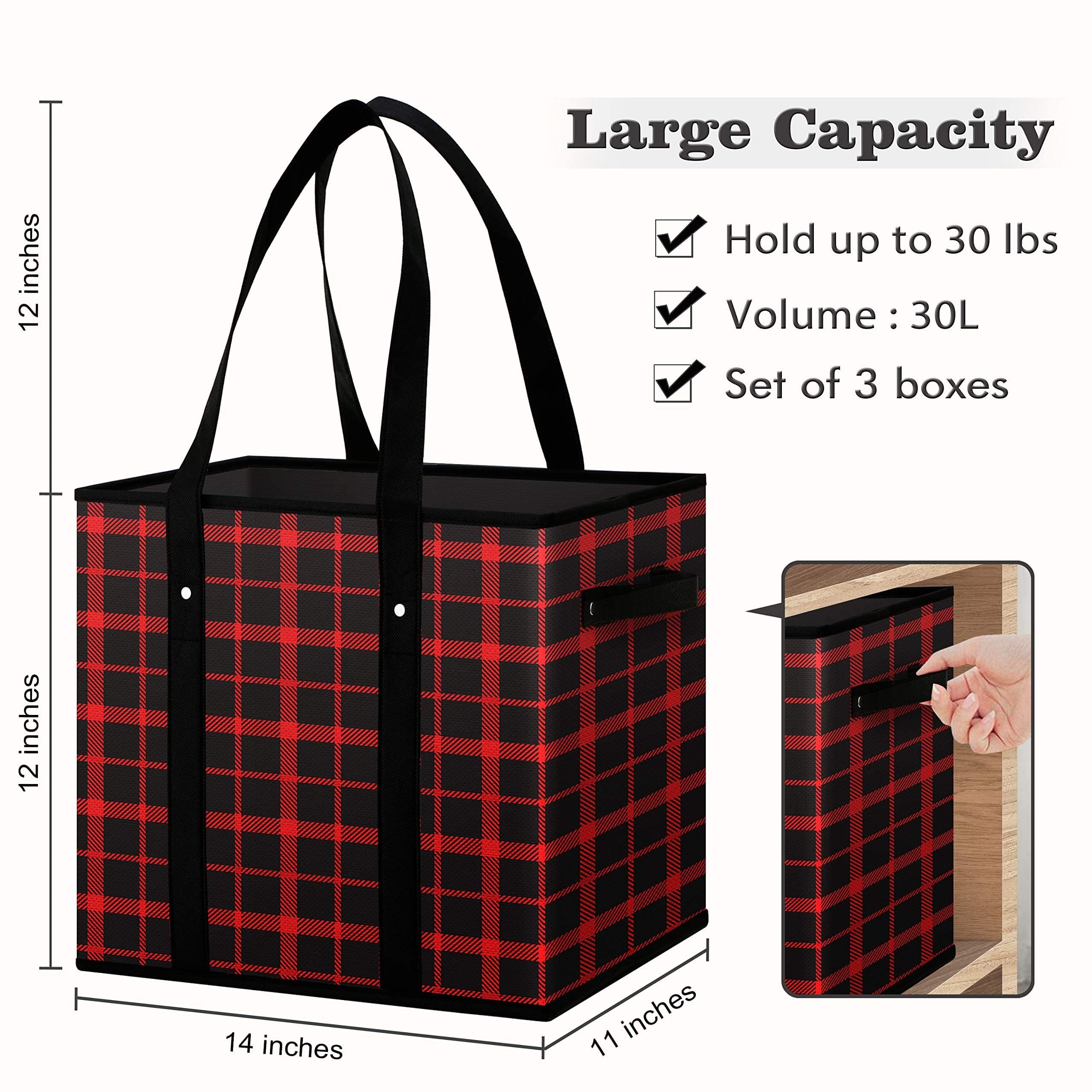 WISELIFE Reusable Grocery Bags 3 Pack,Large Grocery Tote Bag Water Resistant Shopping Bags Foldable Grocery Bag for Clothes,Shoes and Picnic,Red
