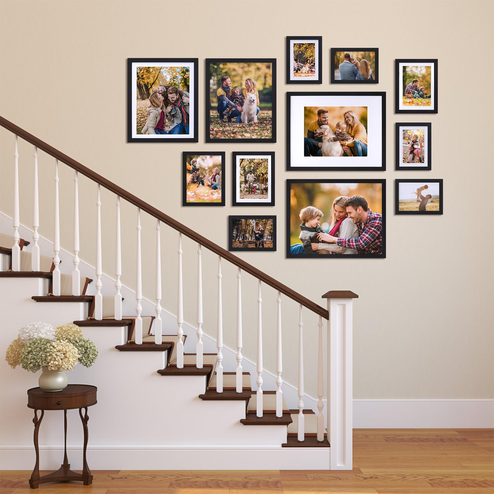 Lyeasw 5x7 Picture Frame Black Set of 15, Display Pictures 6x8 without Mat or 5x7 with Mat, Multi Photo Frames for Wall or Tabletop