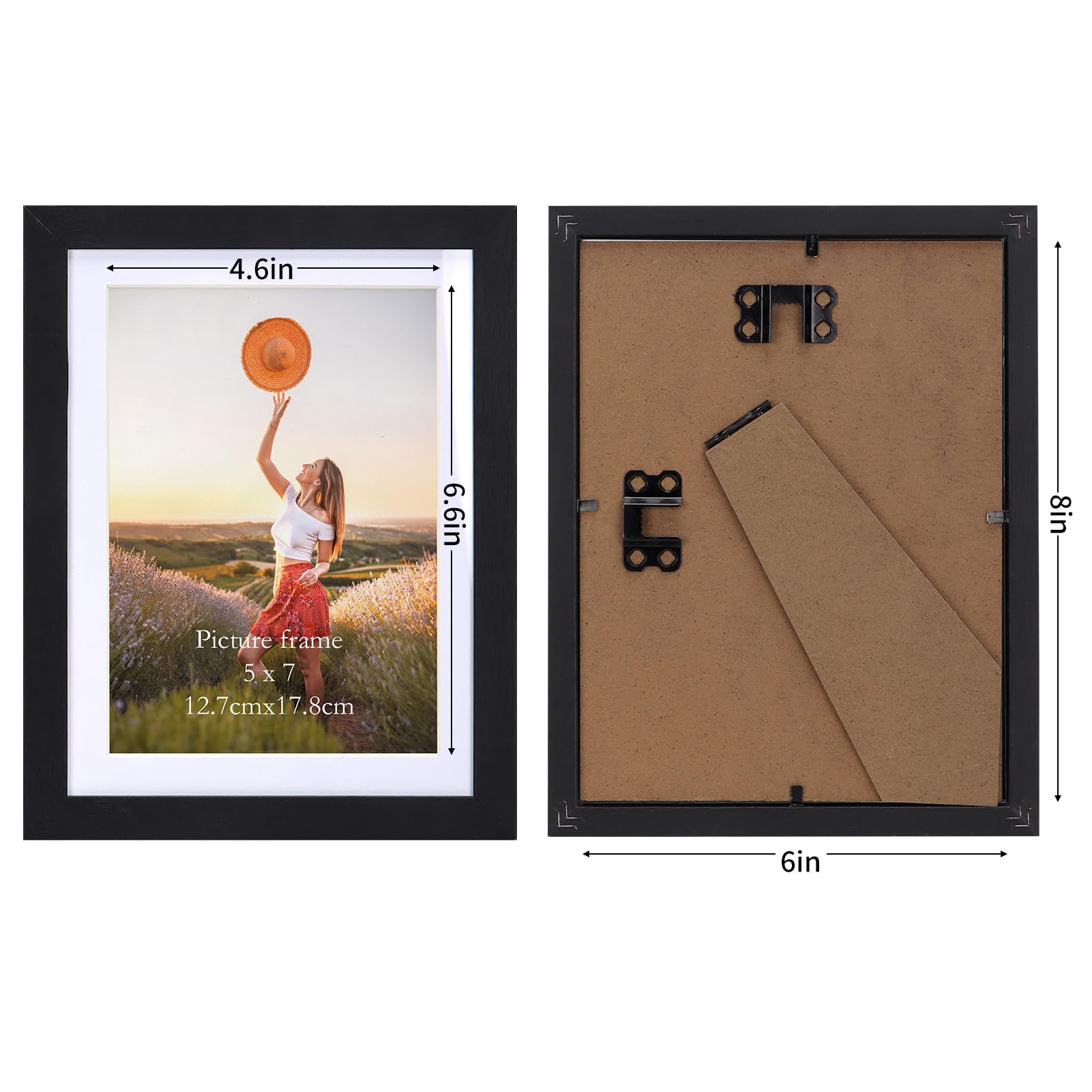 Lyeasw 5x7 Picture Frame Black Set of 15, Display Pictures 6x8 without Mat or 5x7 with Mat, Multi Photo Frames for Wall or Tabletop