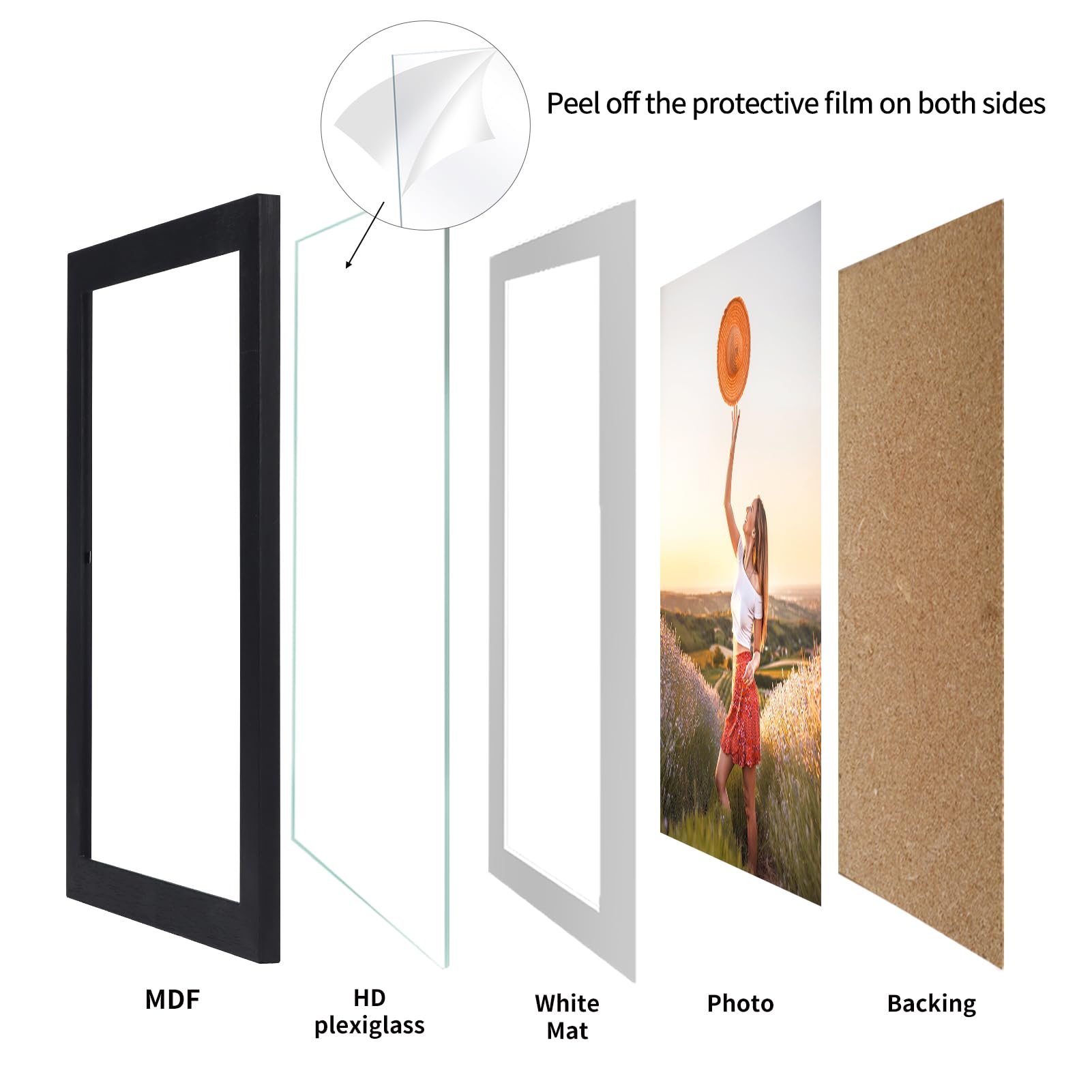Lyeasw 5x7 Picture Frame Black Set of 15, Display Pictures 6x8 without Mat or 5x7 with Mat, Multi Photo Frames for Wall or Tabletop
