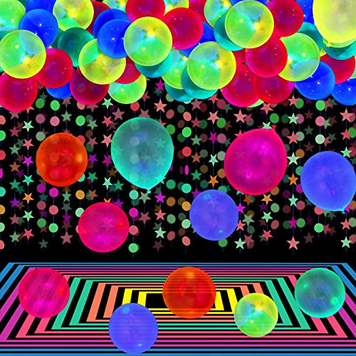Neon Glow Party Balloons Glow in the Dark Balloons 12 Inch UV Latex Blacklight Balloons for Fluorescent Party Supply (60)