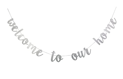 StarsGarden Silver Glitter Welcome to Our Home Banner for Housewarming Patriotic Military Decoration Family Party Supplies Cursive Bunting Photo Booth Props Sign(Silver Welcome Home), SG-22N448