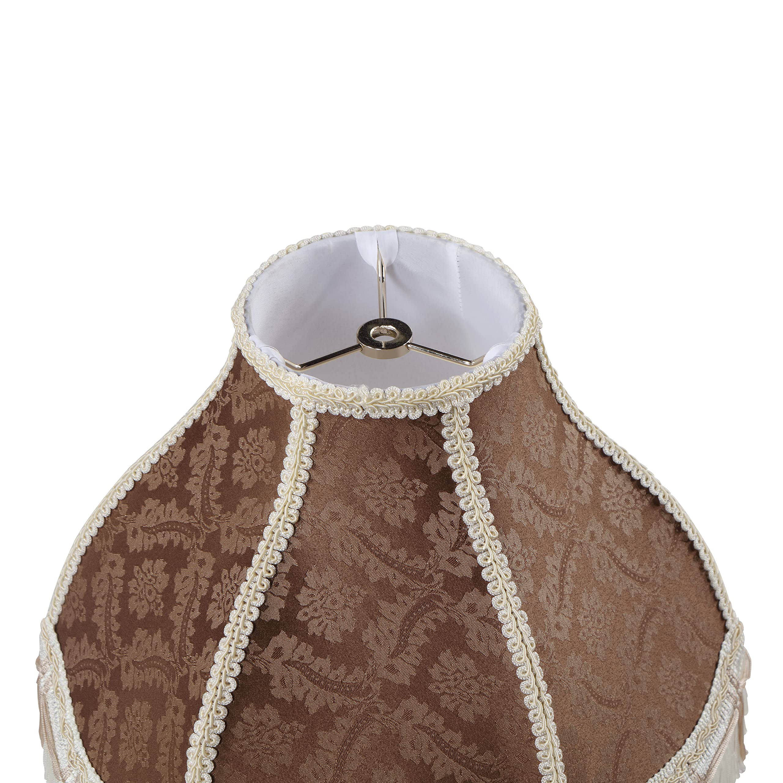 Aspen Creative 30333, Handsewn Scallop Dome Traditional Spider Fringe Lamp Shade/Brown Jacquard Textured Fabric, 5" Top x 13" Bottom x 9-1/2" Slant