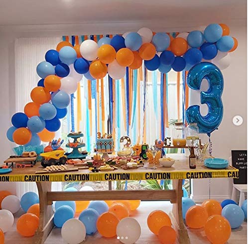 80pcs Blippi Balloon Arch Garland Kit Birthday Party Supplies Decorations Blue Orange White Balloon Theme Backdrop for Kids Party