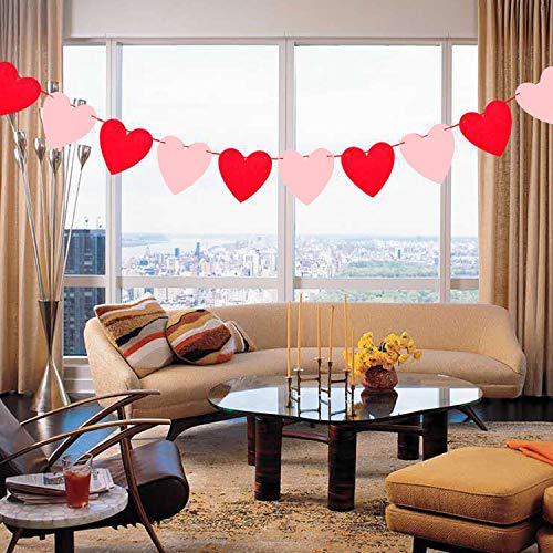 Heart Banner, Felt Heart Garland Valentines Day Decor Garland Love Banner Valentines Decoration Pennants Sign Backdrop (Felt Heart Banner)