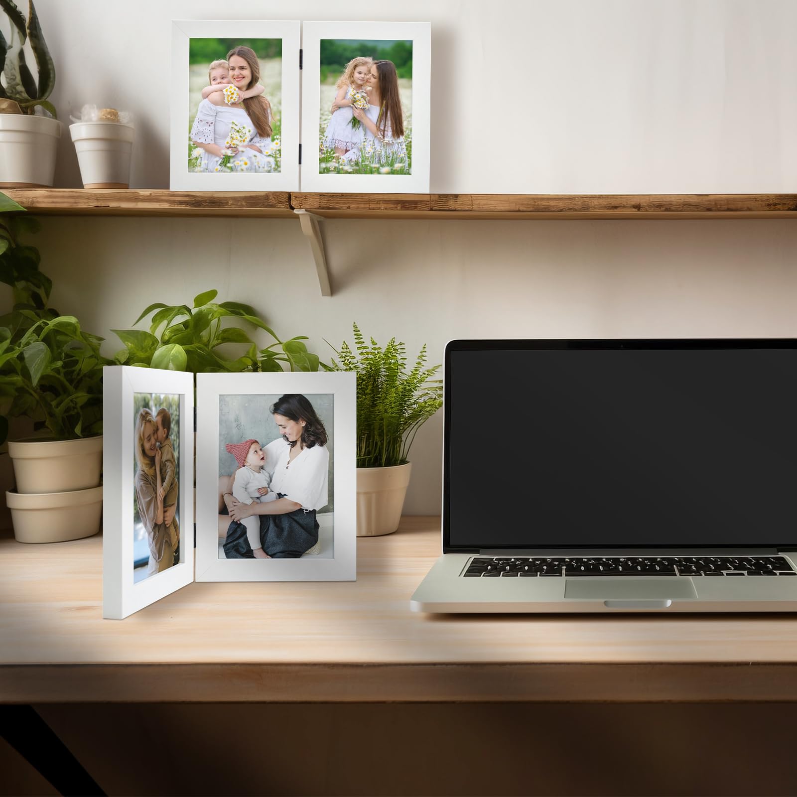 Golden State Art, 5x7 Double Picture Frame Vertical Hinged Photo Frame 2 Opening Folding Family Frames Collage, with Real Glass (5x7, White, 1-Pack)
