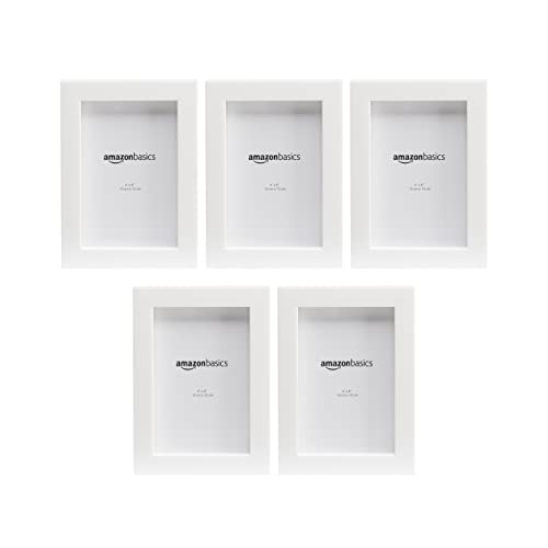 Amazon Basics Rectangular Photo Picture Frame, 4" x 6", Pack of 5, White