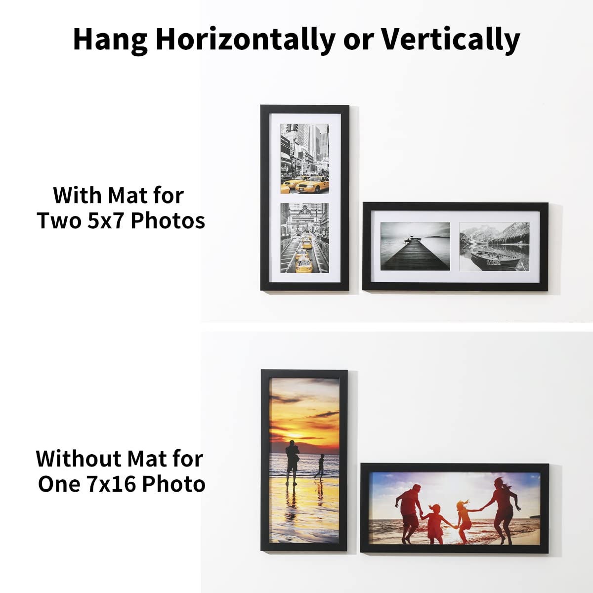 UMICAL 5x7 Picture Frame 2-Opening Collage Picture Frames Gallery Style Black Wood Landscape Photo Frames with HD Plexiglass for Tabletop Stand and Wall Mounting