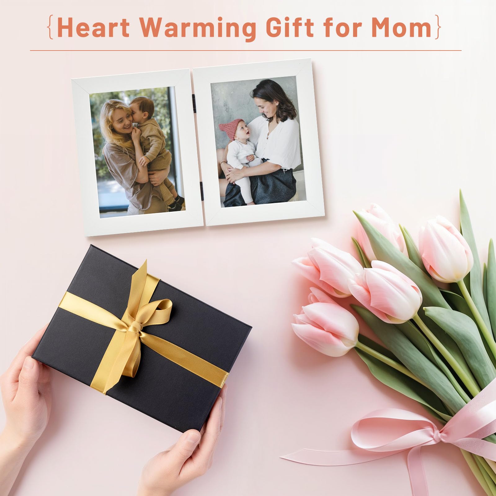Golden State Art, 5x7 Double Picture Frame Vertical Hinged Photo Frame 2 Opening Folding Family Frames Collage, with Real Glass (5x7, White, 1-Pack)
