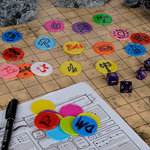 DND Wet & Dry Erase Tokens Set of 100 Colorful Blank Counters - 1.5" Customizable & Reusable Game Discs for Dungeons & Dragons, MTG, Bingo Clips and Any Tabletop RPGs