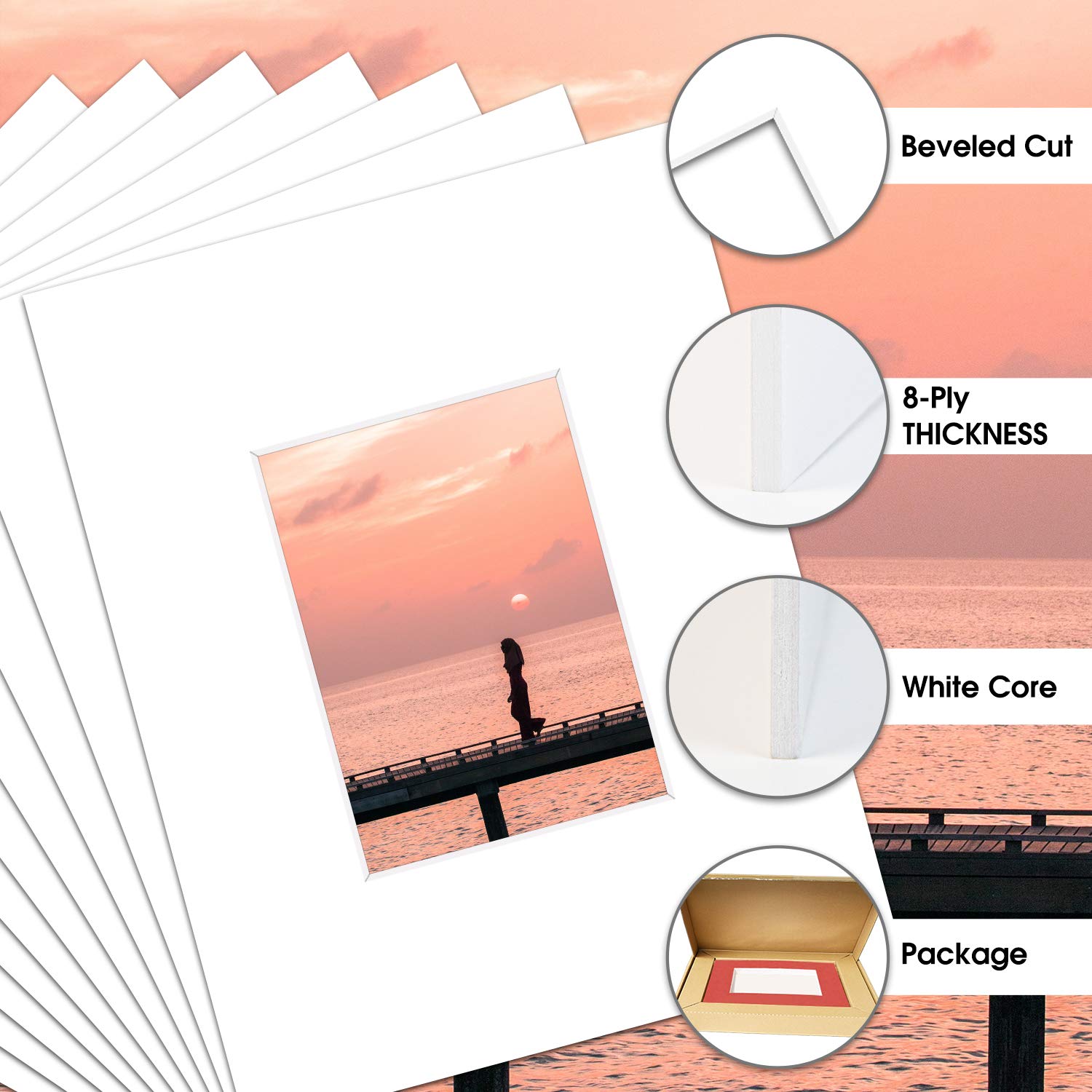 10 11x14 8-ply White Picture Mats for 5x7 Photo Picture
