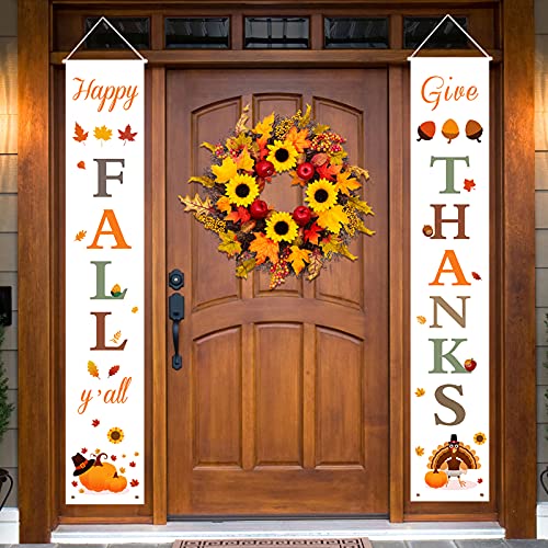 Fall Decor | Fall Decorations for Home | Happy Fall Y'all & Give Thanks Porch Banners for Autumn Harvest Decorations | Thanksgiving Decorations for Home