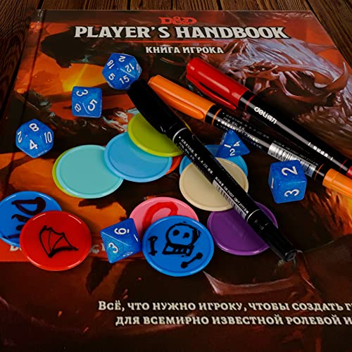 DND Wet & Dry Erase Tokens Set of 100 Colorful Blank Counters - 1.5" Customizable & Reusable Game Discs for Dungeons & Dragons, MTG, Bingo Clips and Any Tabletop RPGs