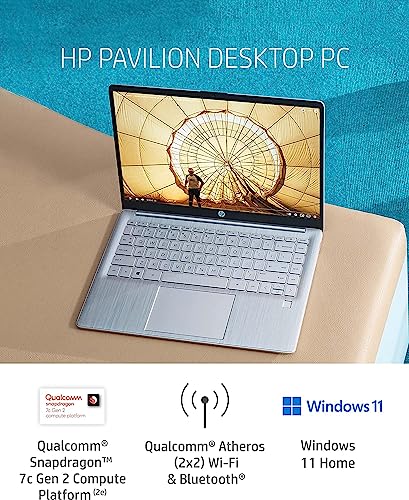 HP Touch 14 Slim Laptop in Silver Qualcomm 8-Core up to 2.55 GHz 4GB RAM 128GB SSD 14in Full HD LCD Webcam WiFi Fingerprint Reader Windows 11 iSlik Pen (14-ED00-) (Renewed)