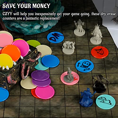 DND Wet & Dry Erase Tokens Set of 100 Colorful Blank Counters - 1.5" Customizable & Reusable Game Discs for Dungeons & Dragons, MTG, Bingo Clips and Any Tabletop RPGs