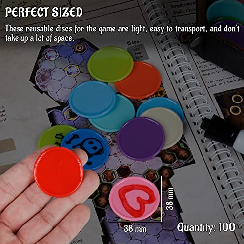 DND Wet & Dry Erase Tokens Set of 100 Colorful Blank Counters - 1.5" Customizable & Reusable Game Discs for Dungeons & Dragons, MTG, Bingo Clips and Any Tabletop RPGs