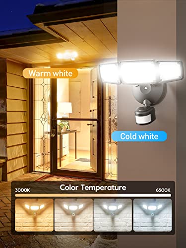 Brightown Motion Sensor Outdoor Lights with Remote, 40W 4500LM Dusk to Dawn Security Lights 3 Mode Adjustable, 3000K-6500K White Warm Colour Adjustment, IP65 Waterproof Flood Light for Home