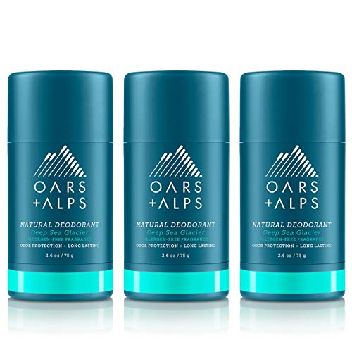 Oars + Alps Aluminum Free Deodorant for Men and Women, Dermatologist Tested and for Sensitive Skin, Travel Size, Deep Sea Glacier, 3 Pack, 2.6 Oz Each
