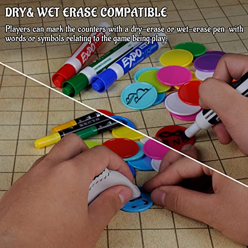 DND Wet & Dry Erase Tokens Set of 100 Colorful Blank Counters - 1.5" Customizable & Reusable Game Discs for Dungeons & Dragons, MTG, Bingo Clips and Any Tabletop RPGs