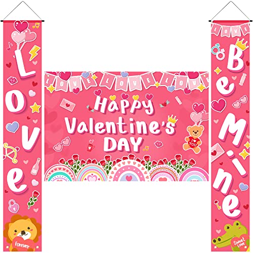 Valentines Day Home Decor, Valentine's Day Door Banner & Backdrops for Photography, LOVE BE MINE Porch Sign, Happy Valentine's Day Backdrop for Kids Party, Pink Hanging Decor for Home Door Wall Room