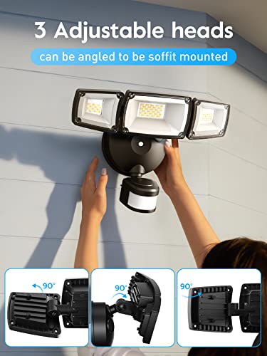 Brightown Motion Sensor Outdoor Lights with Remote, 40W 4500LM Dusk to Dawn Security Lights 3 Mode Adjustable, 3000K-6500K White Warm Colour Adjustment, IP65 Waterproof Flood Light for Home