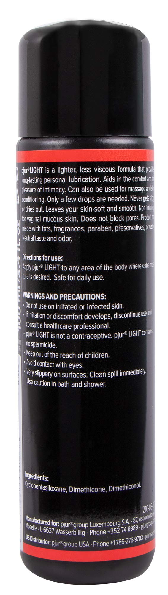 Pjur Light Concentrated Silicone Personal Lubricant Less Viscous Formula for More Skin-to-Skin Contact Lube for Sex & Massage | 3.4 fl oz/100ml