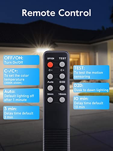 Brightown Motion Sensor Outdoor Lights with Remote, 40W 4500LM Dusk to Dawn Security Lights 3 Mode Adjustable, 3000K-6500K White Warm Colour Adjustment, IP65 Waterproof Flood Light for Home